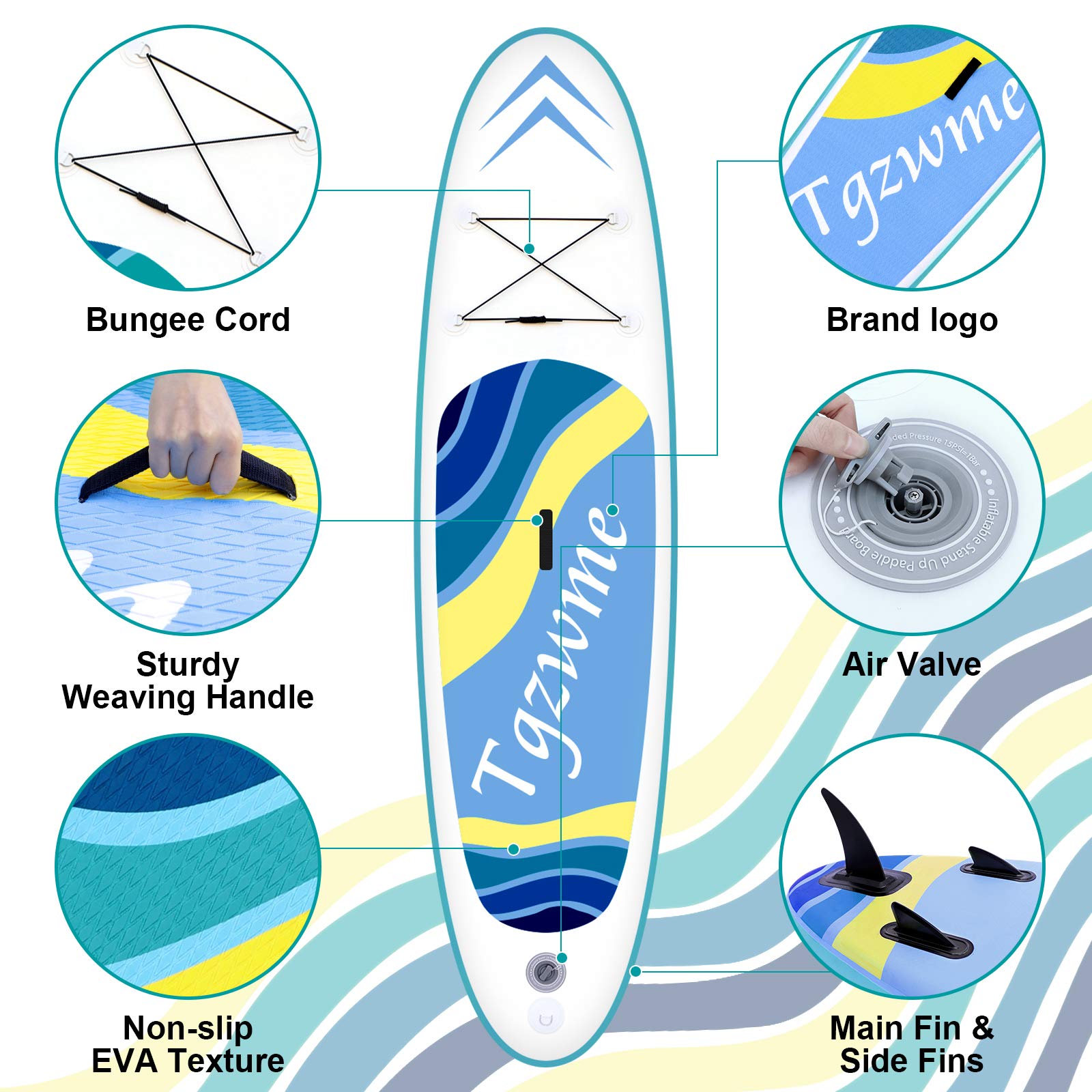 Tgzwme Paddle Board,10'×30"×6" Inflatable Stand Up Paddle Board for Adults with Adjustable Paddle,3 Fins, Leash, Hand Pump, Backpack