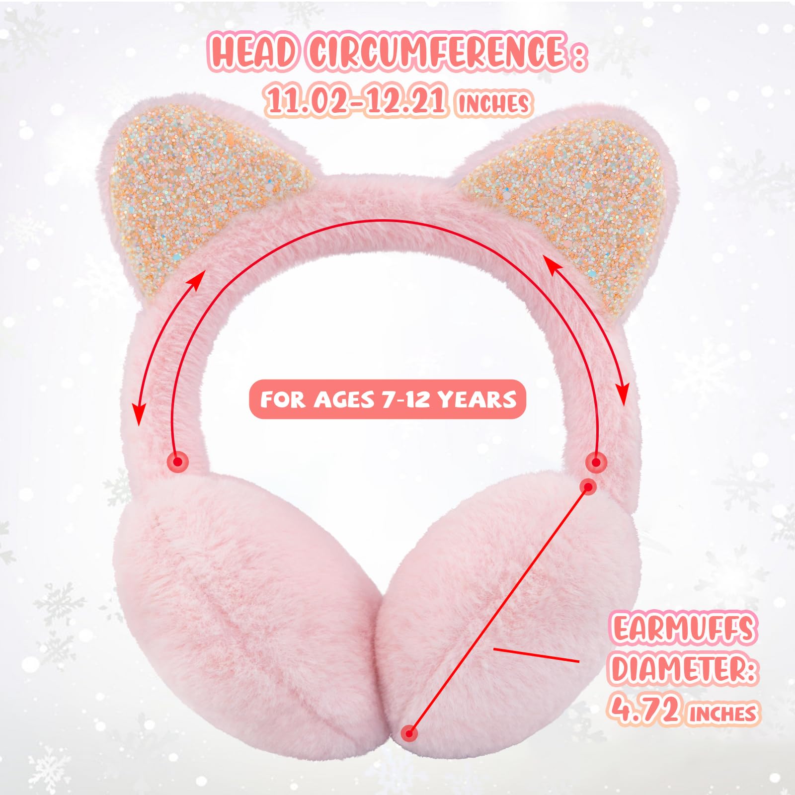 XIAOHAWANG Winter Earmuffs for Kids Girl Warm Ear Muffs Baby Boy Plush Padded Ear Warmer (C-LIGHT PINK)