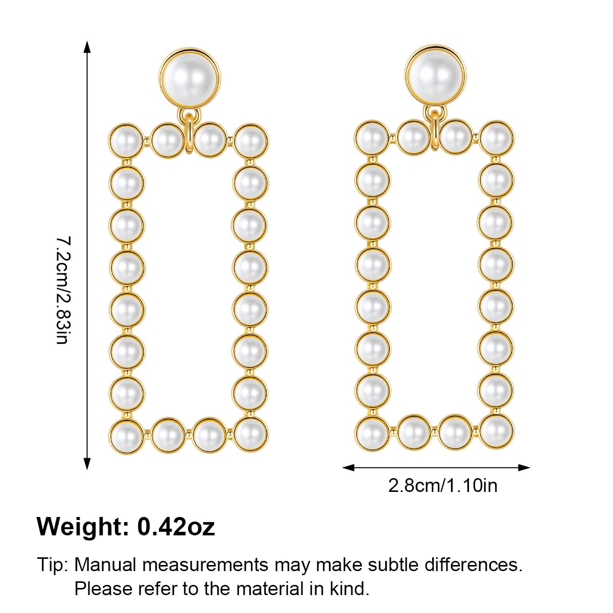 YUJIE Large Rectangle Pearl Dangle Earrings for Women 14K Gold Plated Geometric Drop Earrings Pearl Dangle Earrings