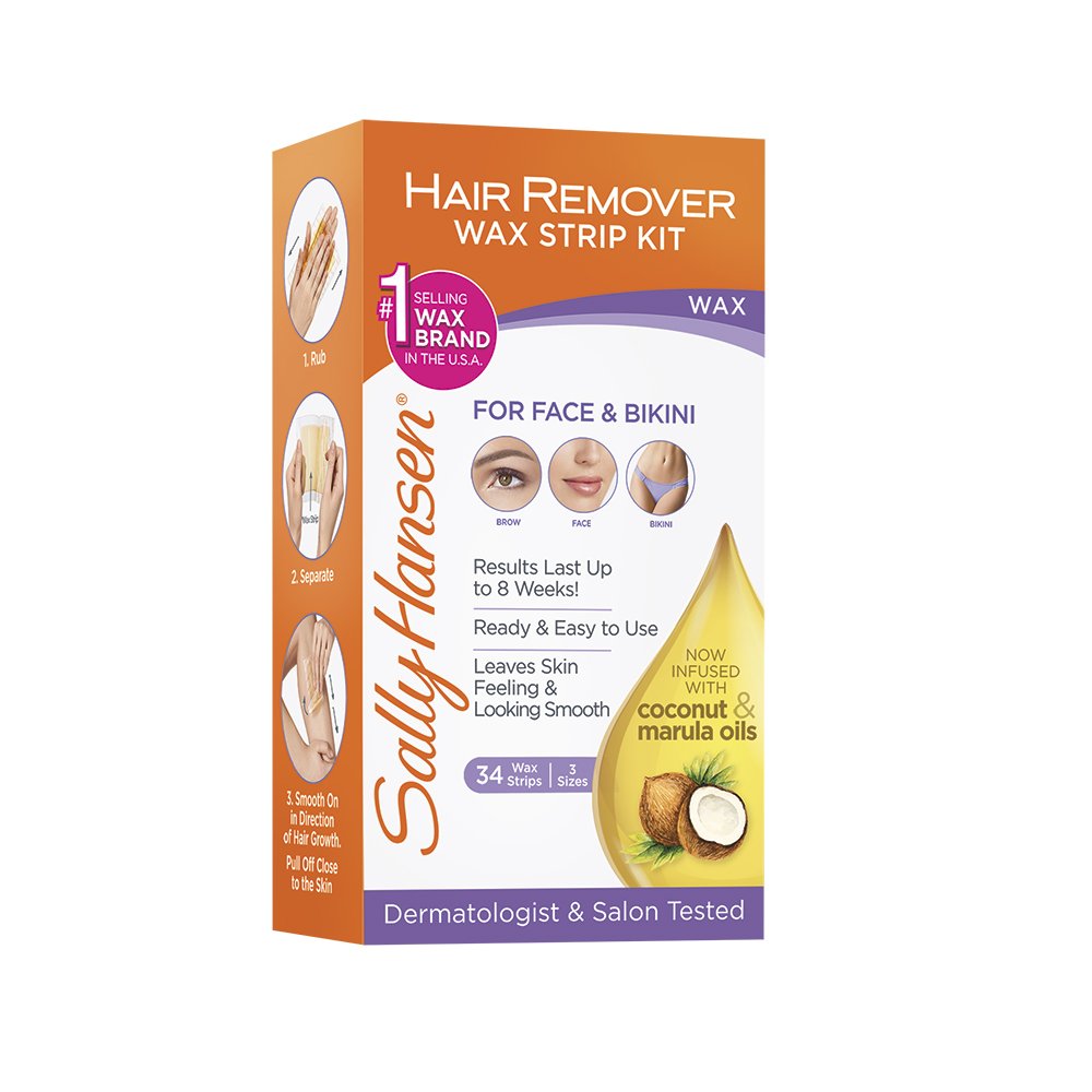 Sally Hansen Hair Remover Wax Strip Kit for Face, Brows & Bikini, 34 Strips (17- Double Sided Strips)
