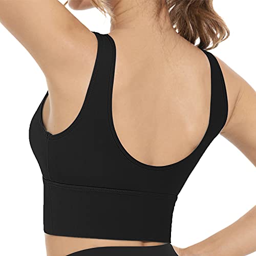 WANOSS High Impact Sports Bras for Women Comfortable Longline Wireless Bras Padded Tank top Workout Gym Yoga(Black M)