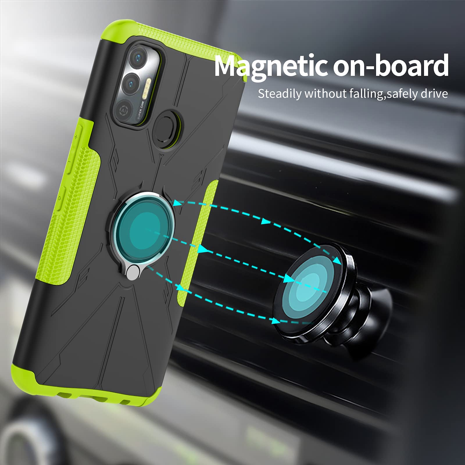YukeTop Cover for Tecno Spark 7 Case, All-Inclusive Protection, Sturdy, Drop-Resistant, Rear Ring Holder, Cover Protection for Tecno Spark 7.(Black)