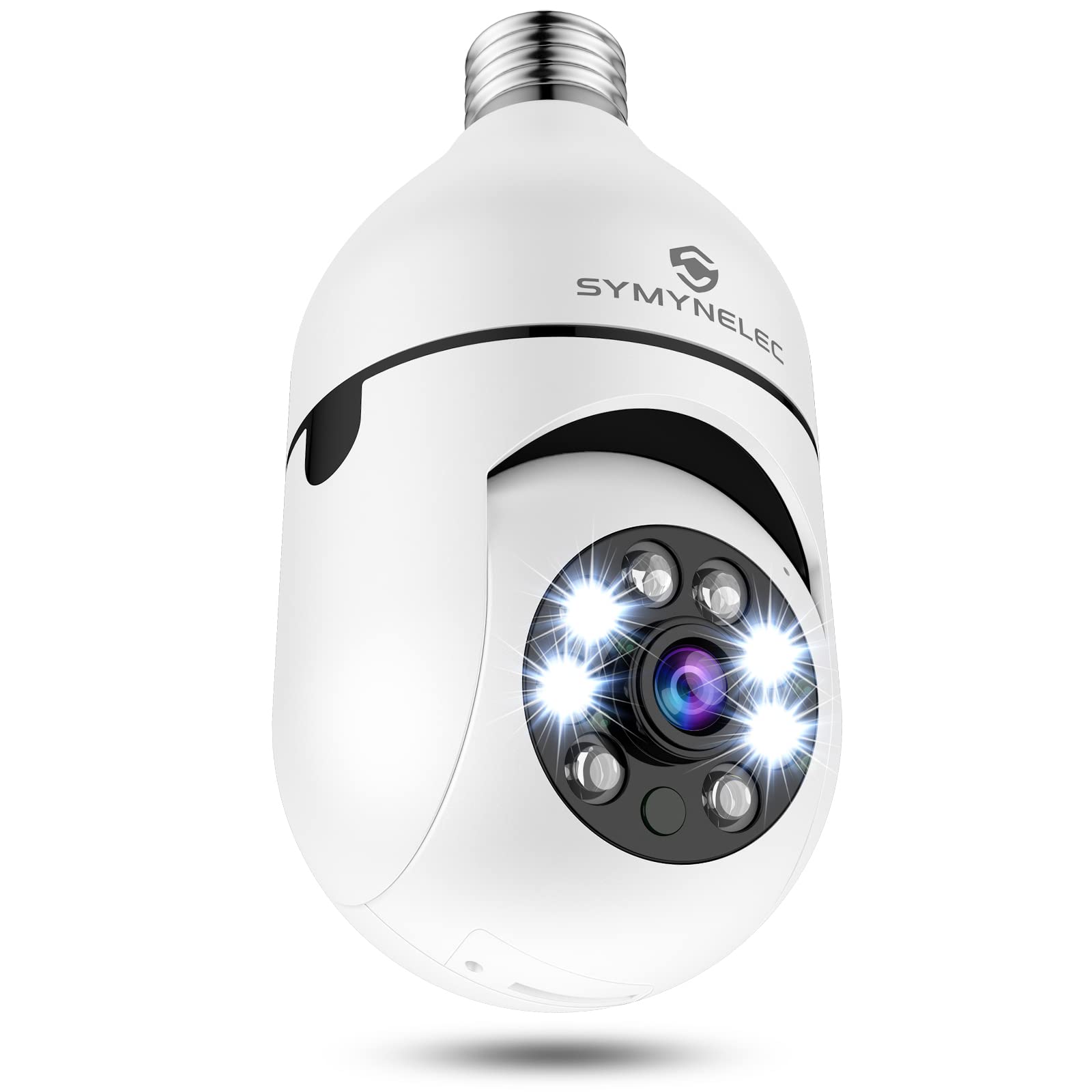 SYMYNELEC Light Bulb Security Camera 2K, 2.4GHz Wireless WiFi Light Socket Security Cameras, 360° Pan/Tilt Smart Lightbulb Cam Human Motion Detection Alarm Color Night Vision Works with Alexa Google