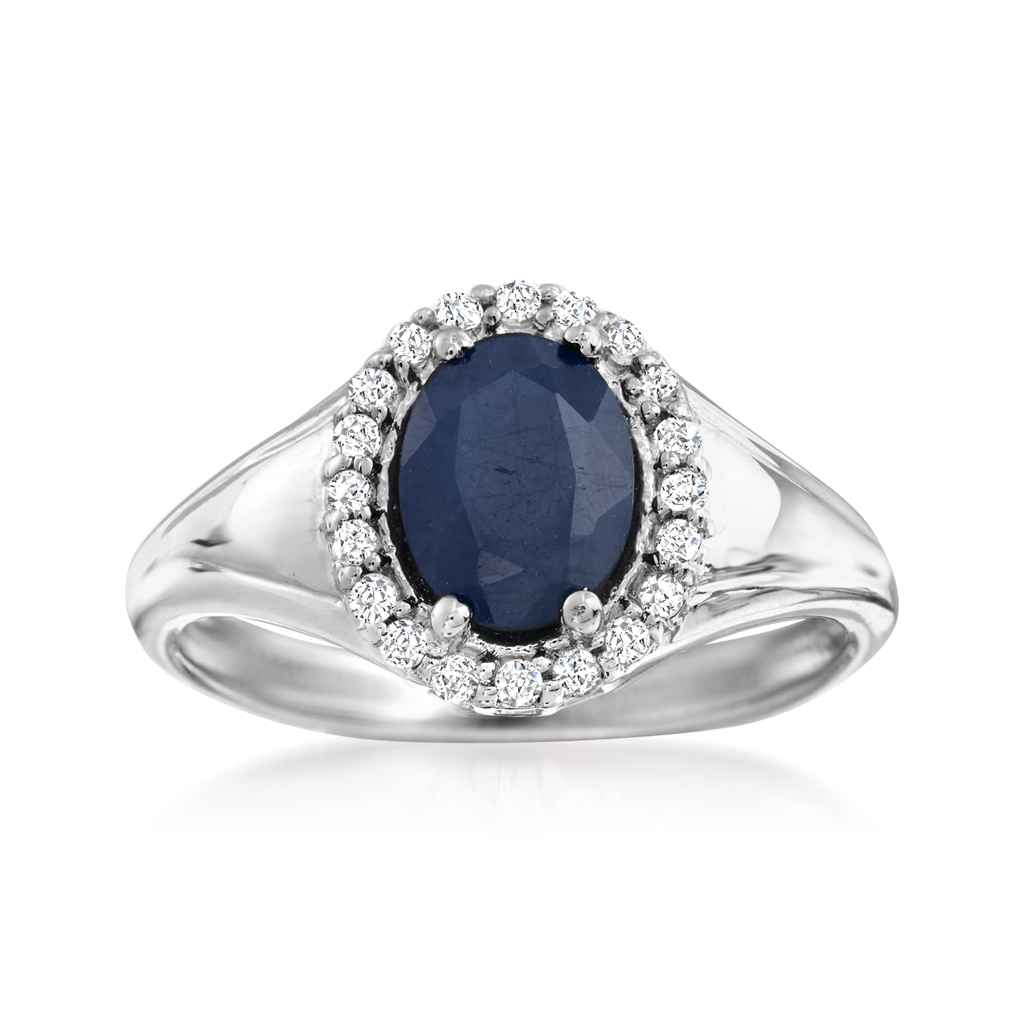 Ross-Simons 1.50 Carat Sapphire and .30 ct. t.w. White Topaz Ring in Sterling Silver. Size 6