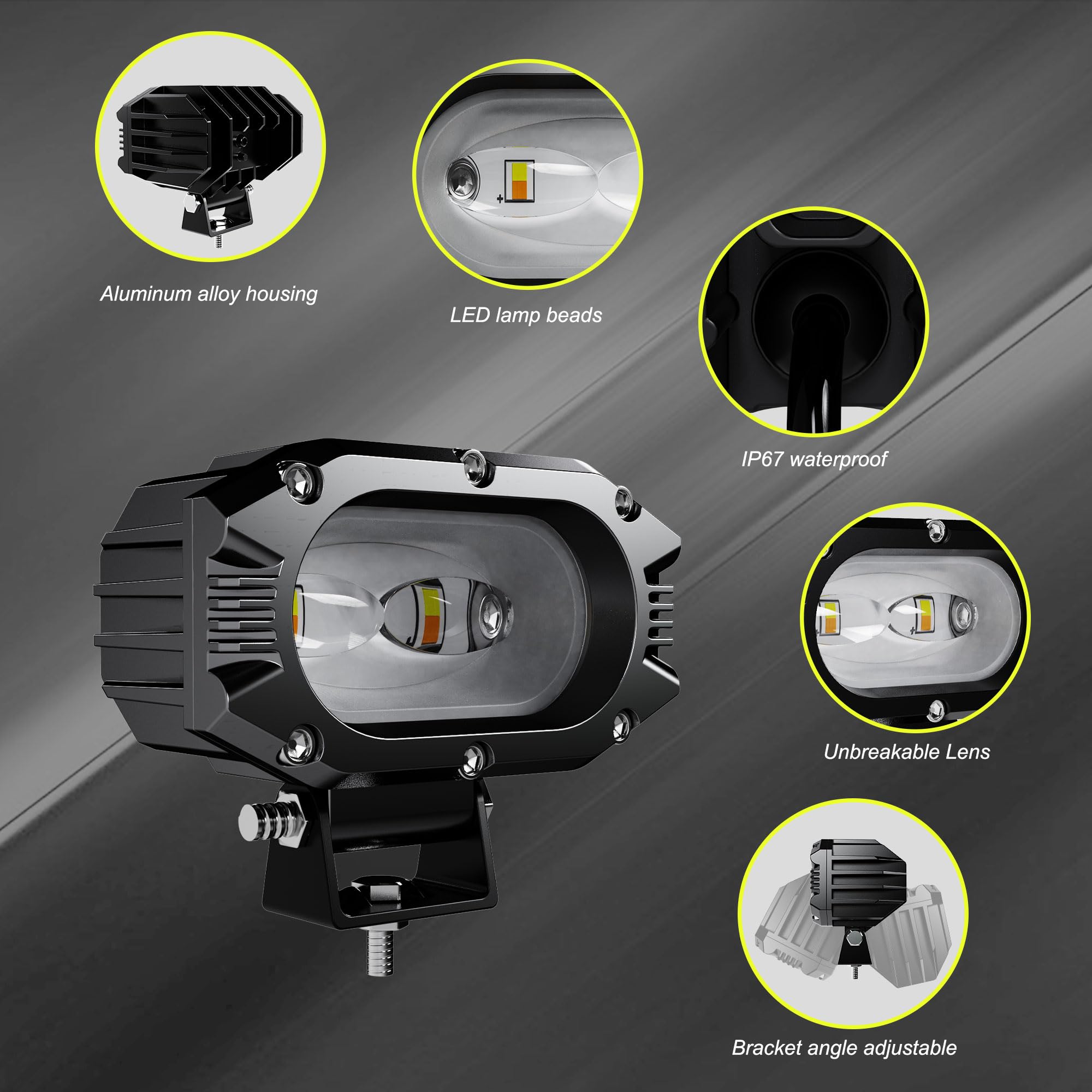 SLARY 2PCS 4 Inch LED Work Lights Flood Single Row White/Amber Flasing Strobe Pods Off Road Driving Fog Lights with Switch Wiring Harness for Truck, 4x4, SUV, ATV
