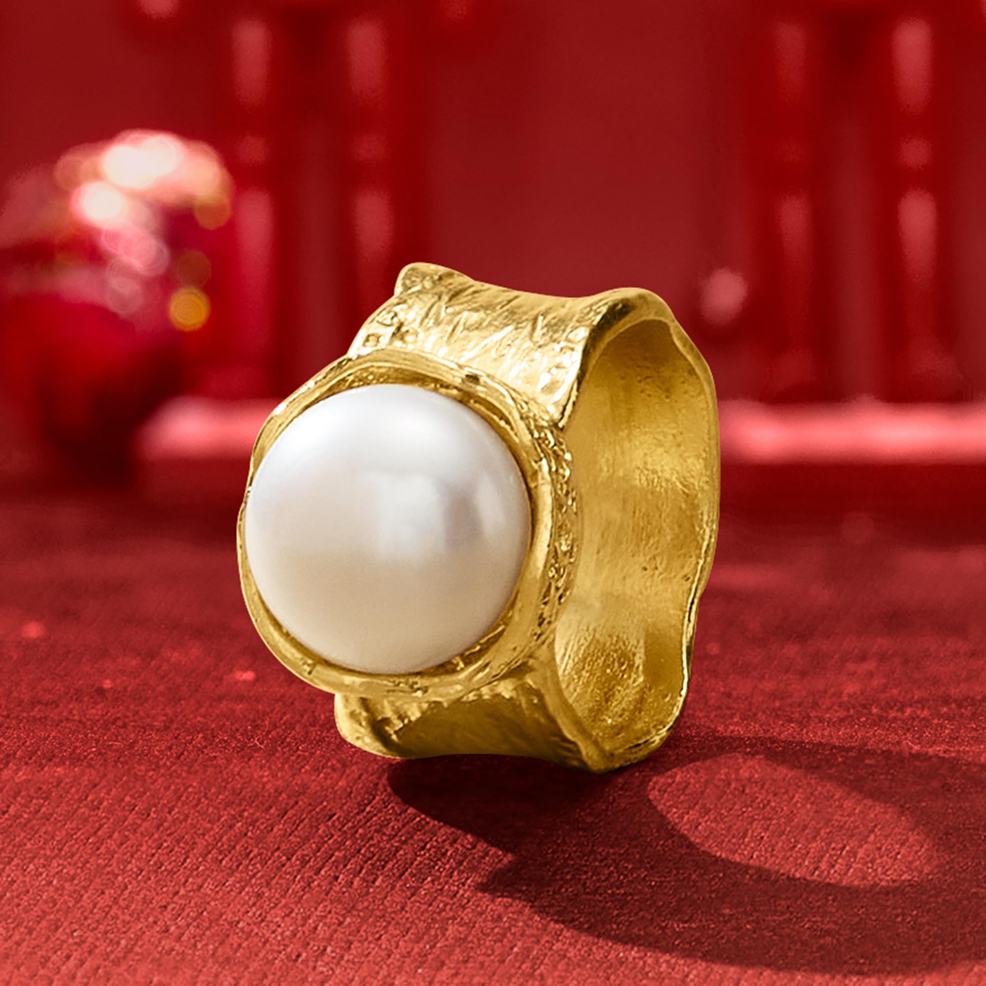Ross-Simons 11.5-12mm Cultured Button Pearl Ring in 18kt Gold Over Sterling. Size 8