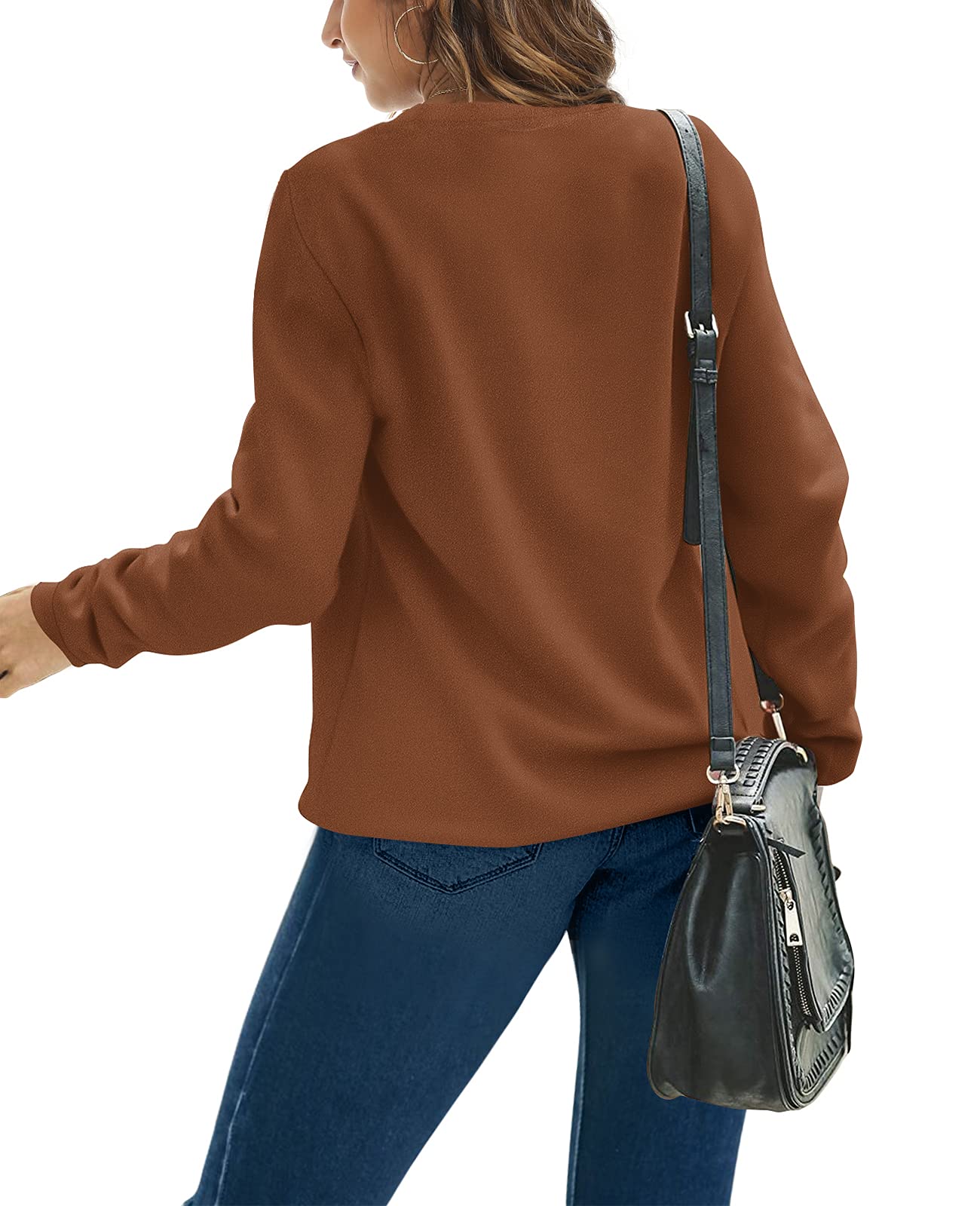 XIEERDUO Woemens Sweatshirt Pullover Sweaters Fashion Long Sleeve Cute Tops Brown S