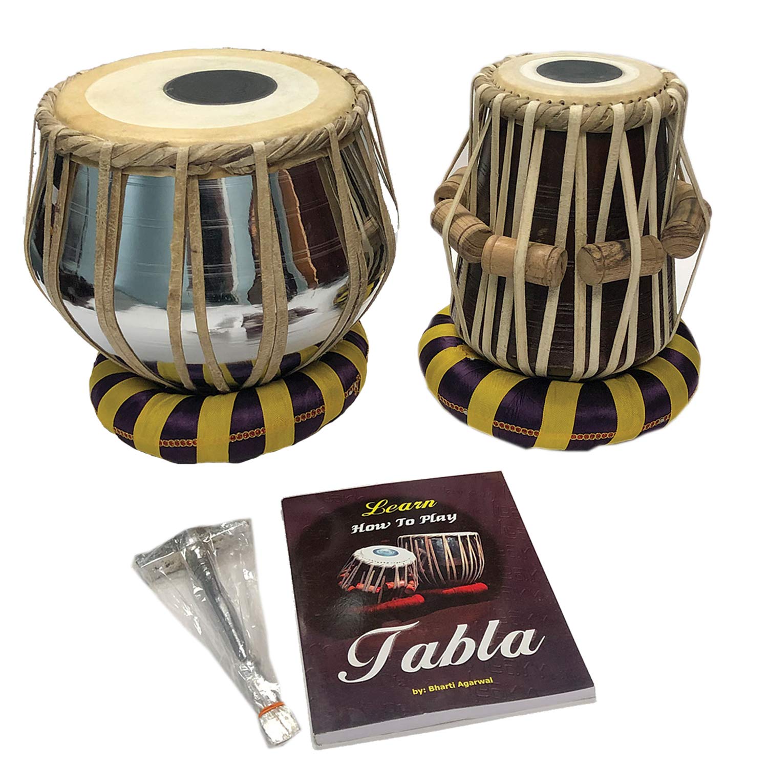 Satnam Steel Bayan Hand Crafted Steel Tabla Drum Set for Student and Beginners with Tabla Set Gig Bag | Tabla Set Hammer | Tabla Set - Music Book | Tabla Cushions & Cover - Made in India
