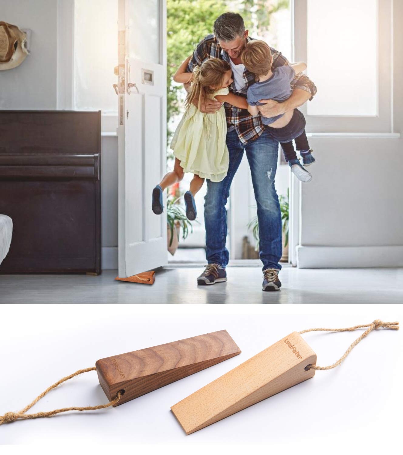 Security Large Soild Wood Door Stopper, Non-Slip Door Stops with Premium Heavy Duty (1 Piece, Walnut)