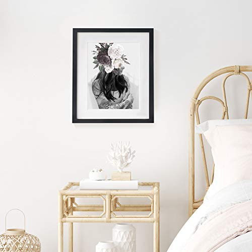 Woman Flower Head Fashion Modeling - Wall Decor Poster Print - Trendy Feminine Fine Visual Art Display (Framed)