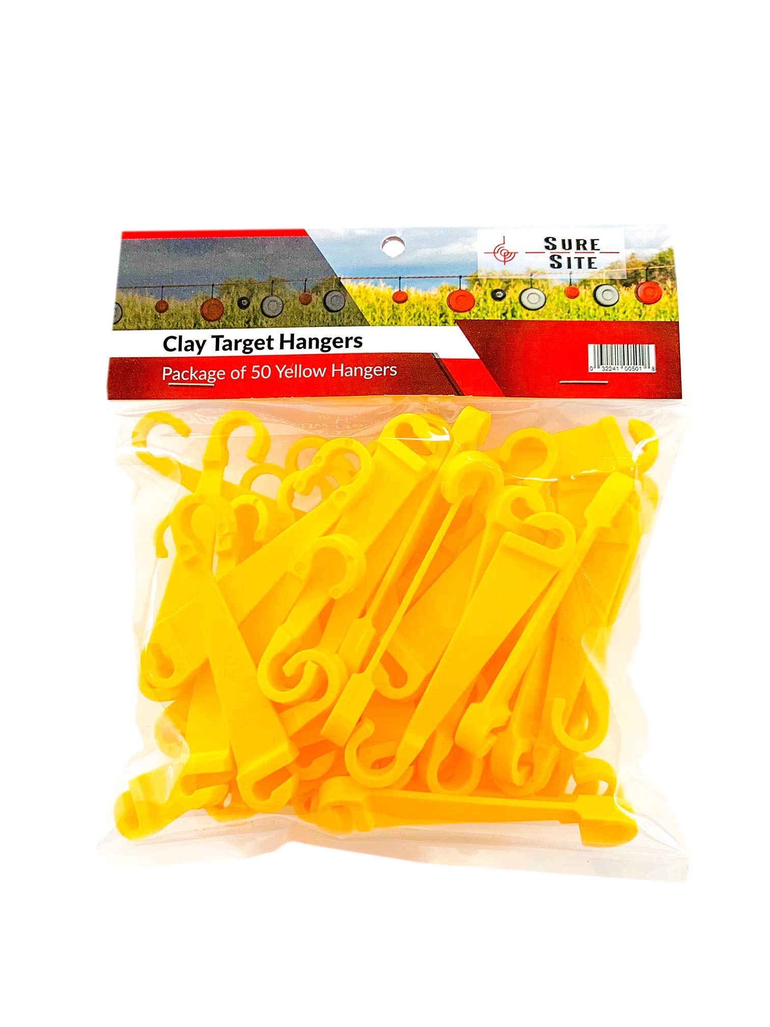 Sure SITE Clay Pigeon Target Hangers 50-Pack. Small, Lightweight, Reusable with Hooks on Each End. Attach to Fence, Line. Orange for Excellent Visibility. Holds Clay Targets, Water Balloons, Cans