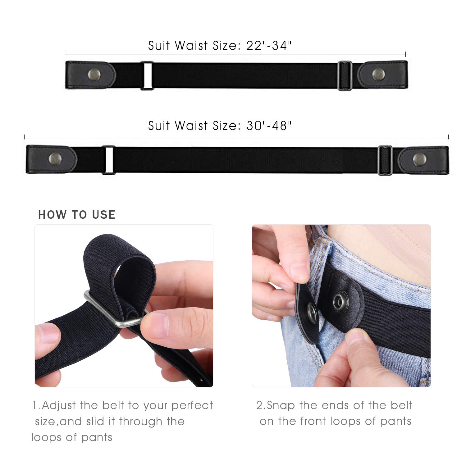 SUOSDEY 3 Pieces No Buckle Belt Women Elastic Belts Buckle Free Invisible Elastic Belt for Jeans Pants