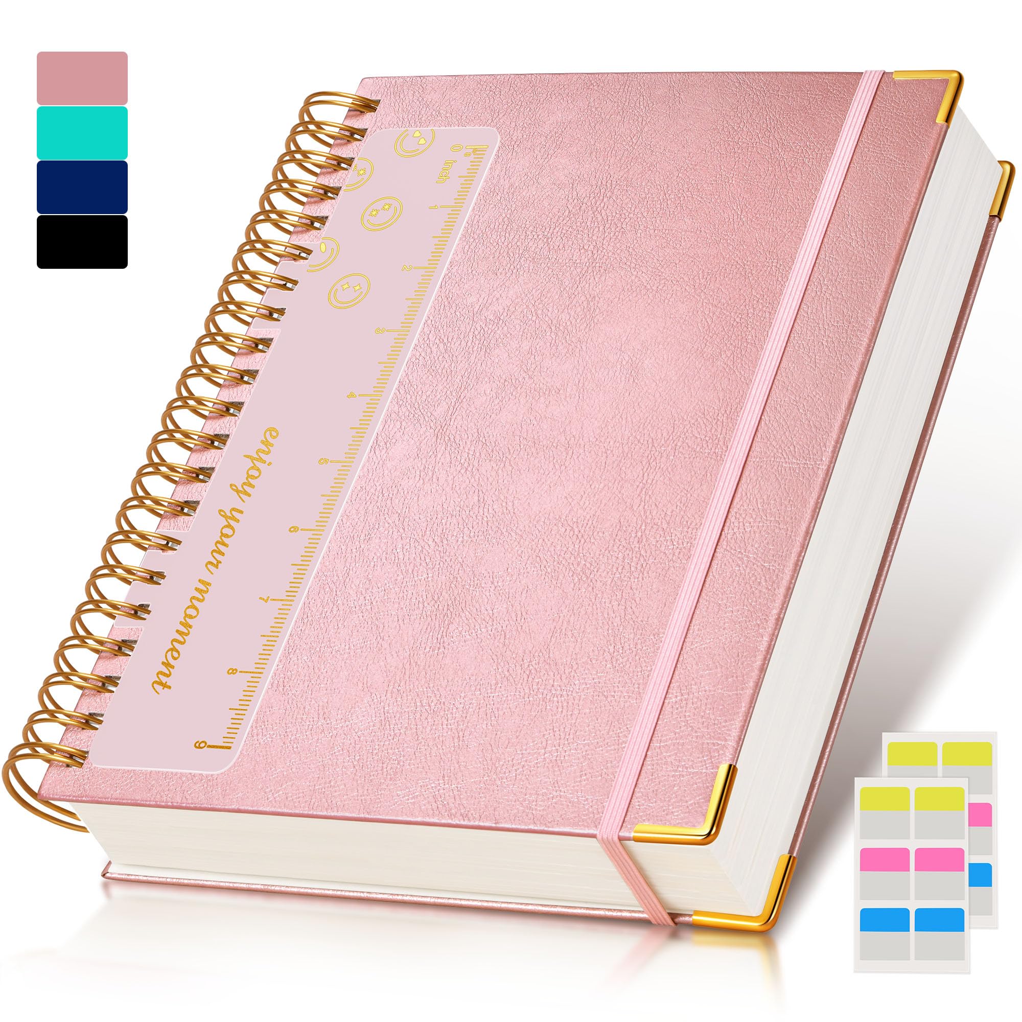 Spiral Notebook Journal 8.5ā x 11ā, 300 Pages Hardcover Leather Lined Journals for Women Men, A4 Large College Ruled Notebooks with 100 GSM Thick Paper, Spiral Journal for Writing Work School, Pink