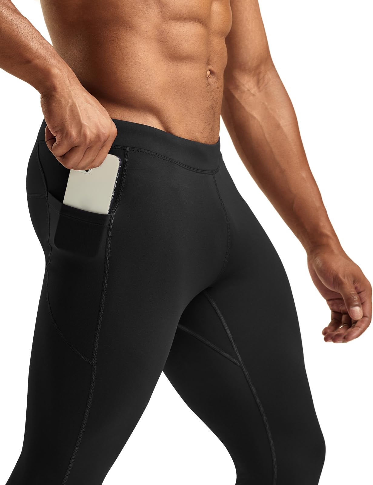 TSLA Men's Thermal Running Tights, Fleece Lined Compression Cycling Pants, Winter Cold Weather Leggings with Zipper Pocket, Running Tights Dark Grey, Medium