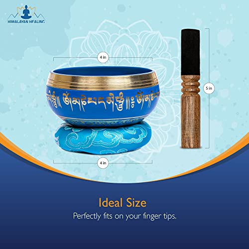 Tibetan Singing Bowls Set 4.2 inch (Blue Throat Chakra) ~ Special portable design suitable for Yoga, Meditation, Sound Healing & Chakra balancing~ (Blue)