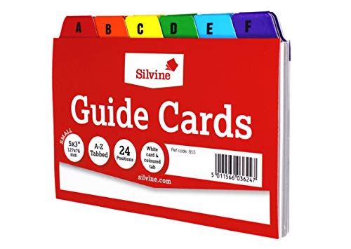 Silvine 5x3" Guide Cards in Plain White, Tabbed A-Z. Ref 853 (126 x 76mm)