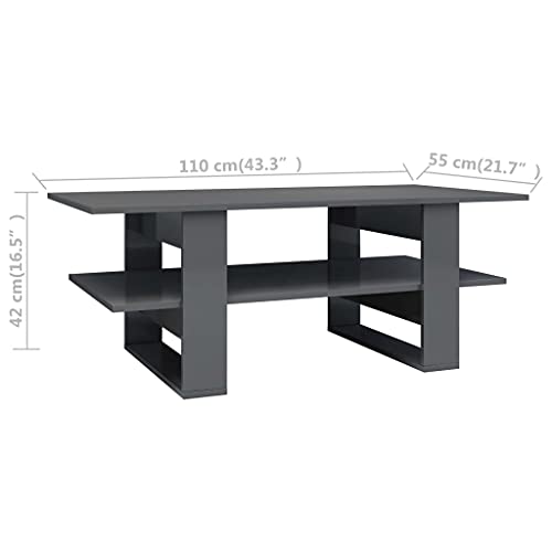 QJBSAVVA Coffee Table High Gloss Gray 43.3"x21.7"x16.5" Engineered Wood,Entrance Table Tray Tables Center Table Low Table Suitable for Meeting Rooms, Reception Rooms, Offices