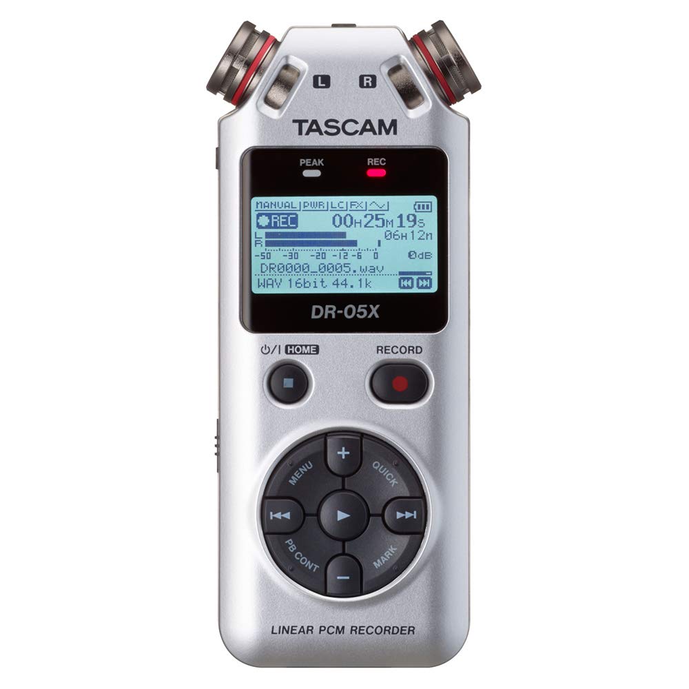 Tascam DR-05X Silver Stereo Handheld Digital Recorder and USB Audio Interface with 16GB MicroSD Memory Card Bundle