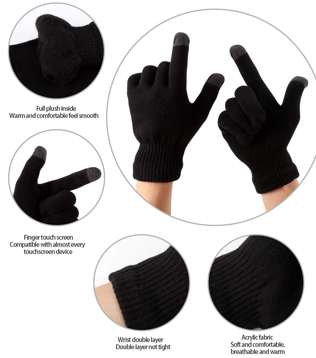 Winter Knit Glove for Women and Men,Touch Screen Magic Gloves Stretchy Warm (12 Pair)