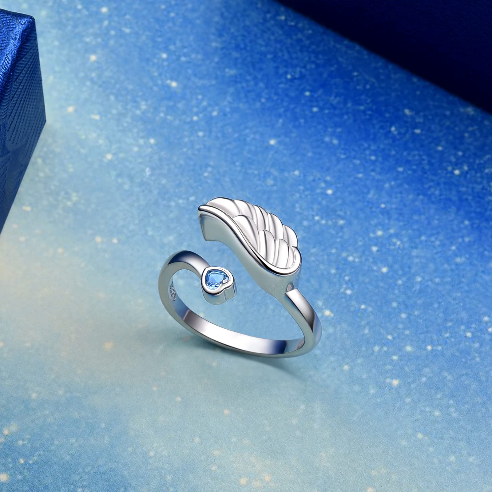 YLT Cremation Jewelry for Ashes 925 Sterling Silver Angel Wing Heart Adjustable Urn Ring for Ashes Cremation Memorial Urn Open Ring for Women
