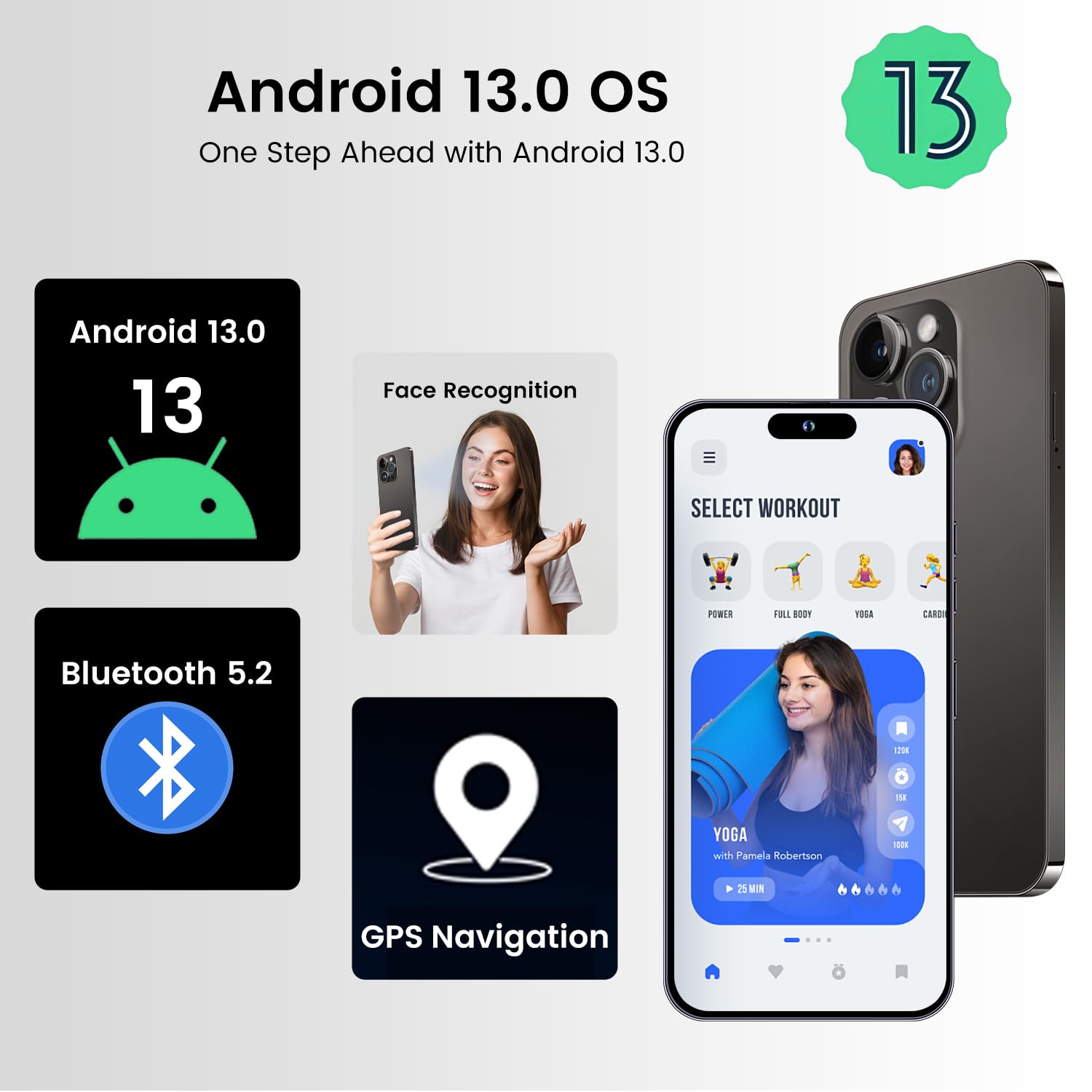 SANSHREUNI A14 Pro Max Unlocked Smartphone, 6+256GB Android 13 Unlocked Mobile Phone, 6.82" FHD+ Display 64MP Camera 5G Cell Phones 6000mAh Battery/Dual SIM/GPS/Face ID Smart Phone, Black