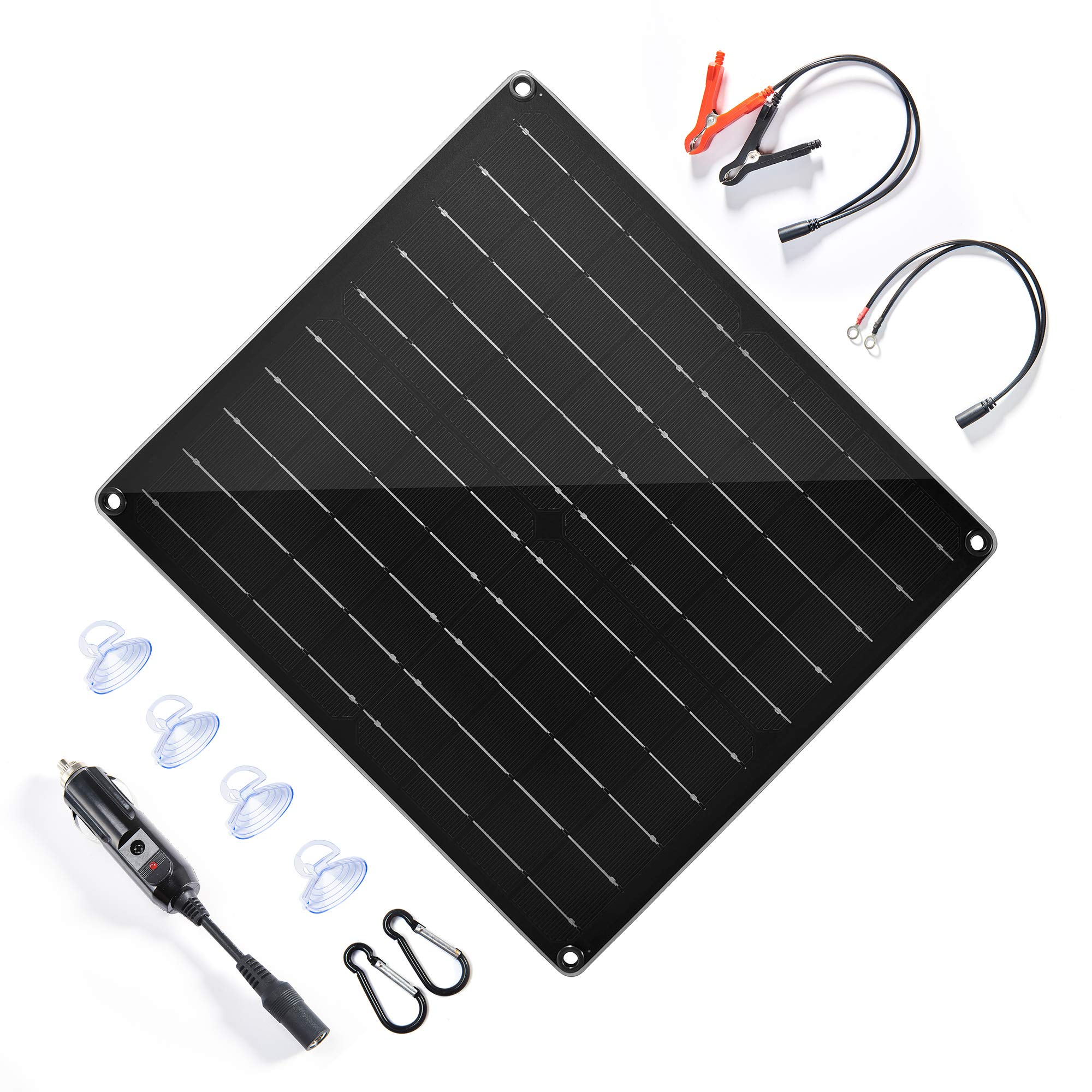Topsolar 20 Watt 12 Volt Solar Trickle Charger 20W 12V Solar Panel Car Battery Charger Portable Solar Battery Maintainer for Car Motorcycle Boat Marine RV + Cigarette Lighter Plug Alligator Clip