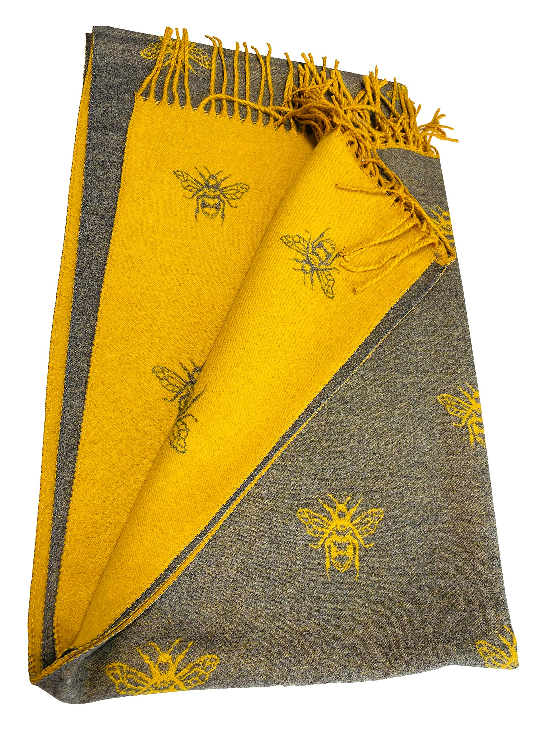 Tibet BUMBLE BEES SUPER SOFT MUSTERD SCARF WITH BEAUTIFUL TASSELS REVERS ABLE SOFT AND WARM SCARF, Yellow