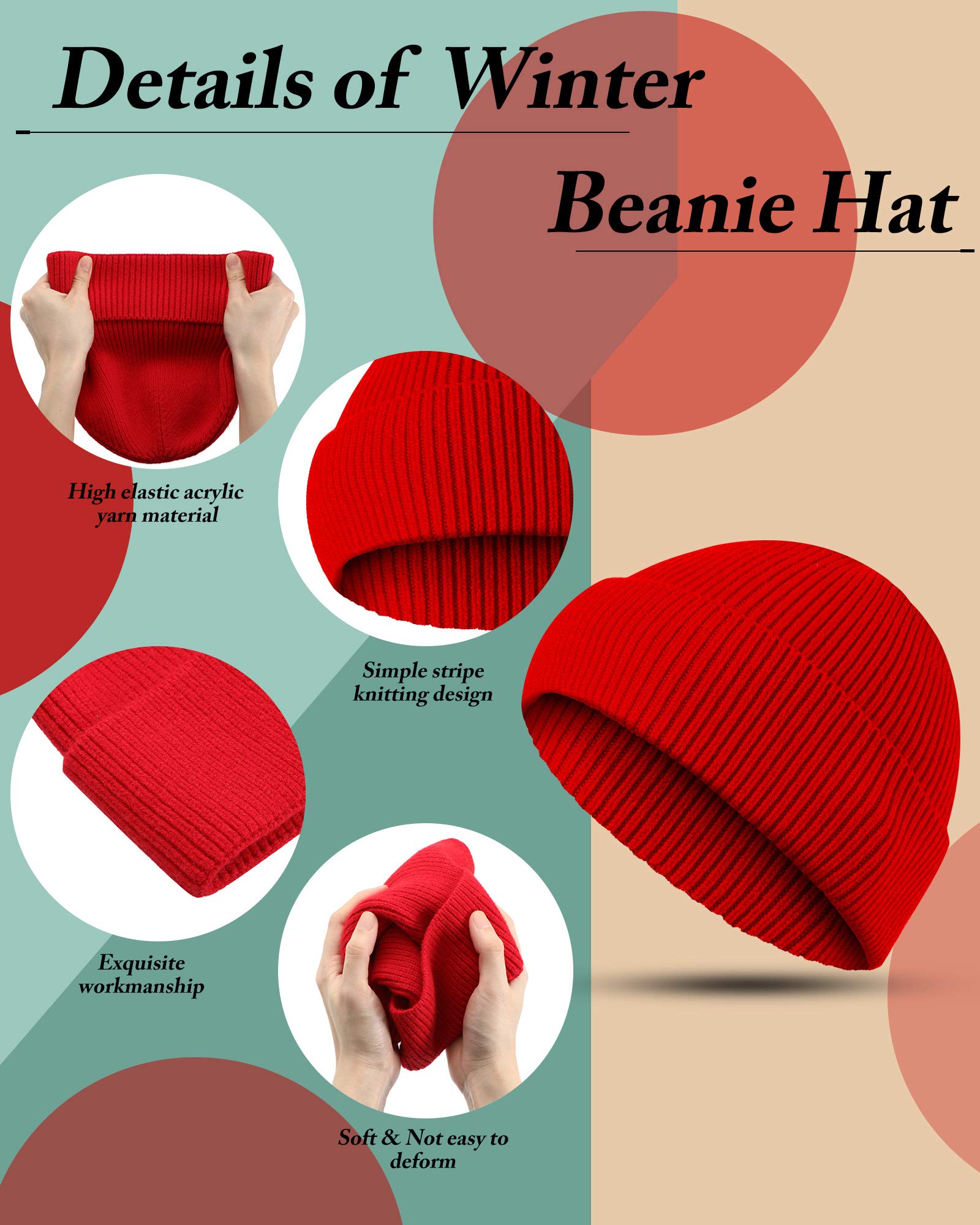 Winter Trawler Beanie Knit Hat Warm Stretchy Slouchy Soft Headwear Daily Ribbed Cap Ski Beanie Hat for Men Women Accessories (Red)