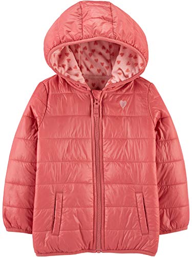 Simple Joys by Carter's Girls' Puffer Jacket, Pink Hearts, 3T