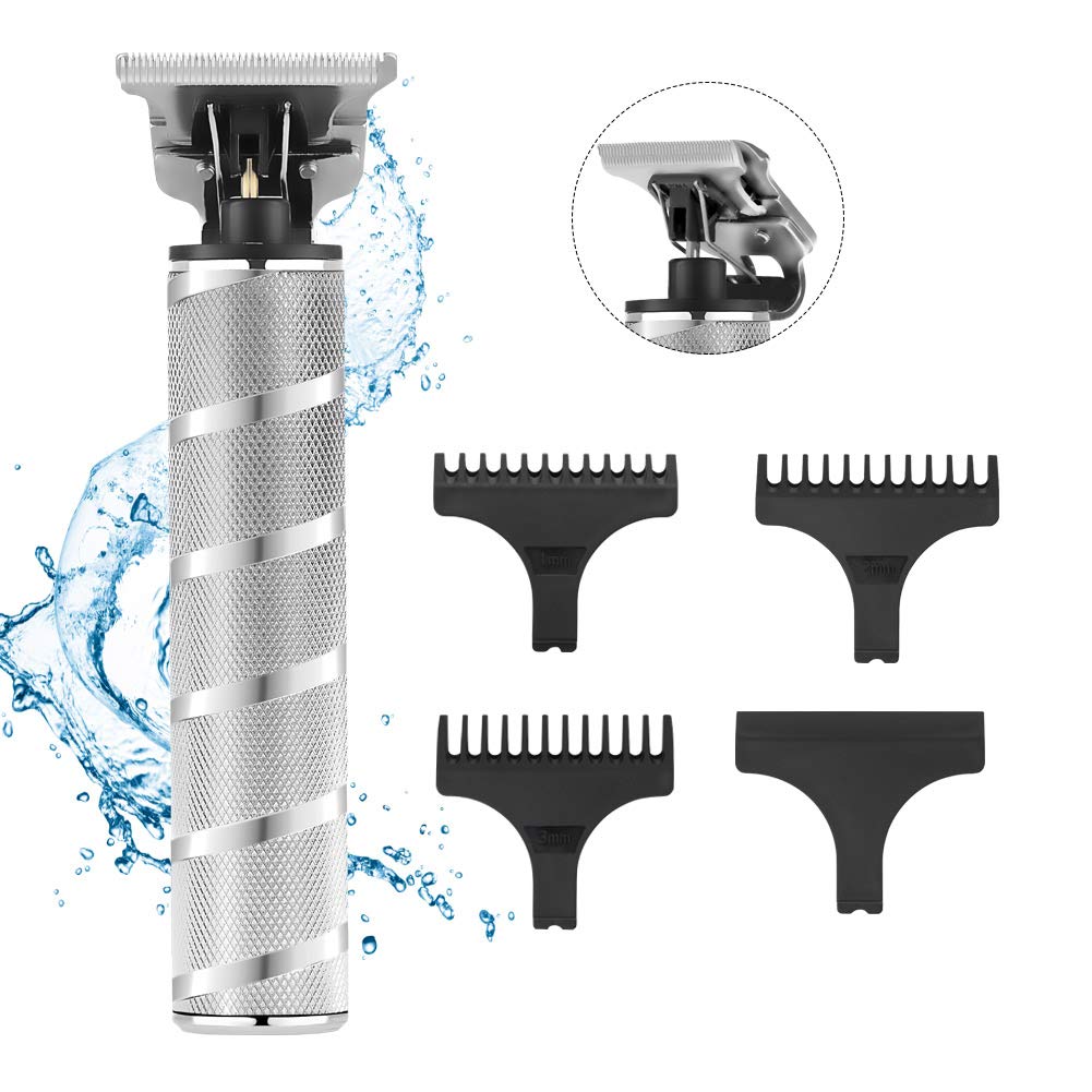 SURKER Electric Pro Li Clippers Barber Accessories Grooming Waterproof Rechargeable Cordless Close Cutting T-Blade Trimmer Hair Clippers for Men(Silver)