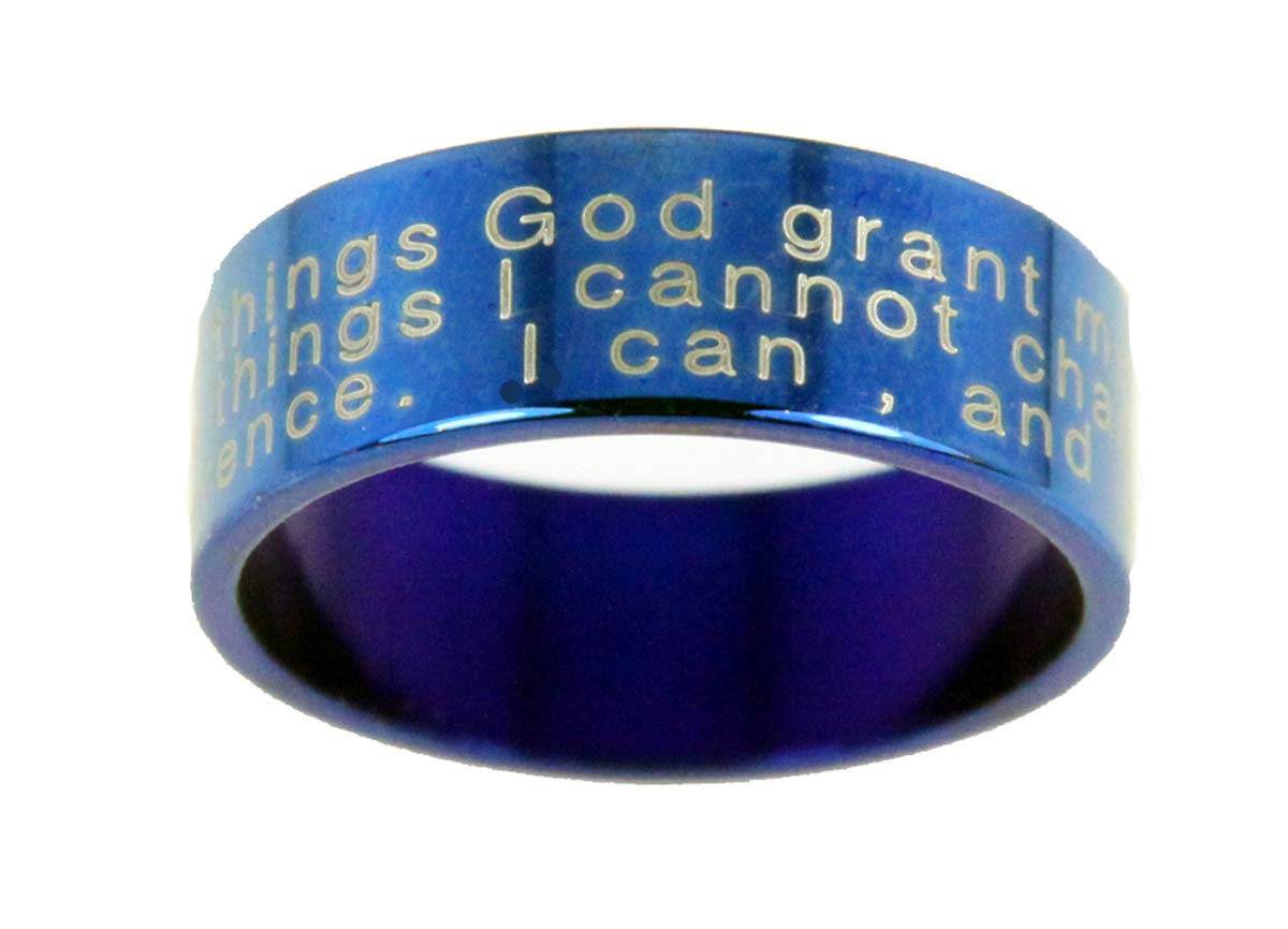 Religious Rings S21 Blue Serenity Prayer Stainless Steel Ring Jesus Christ AA 12 Step (7)