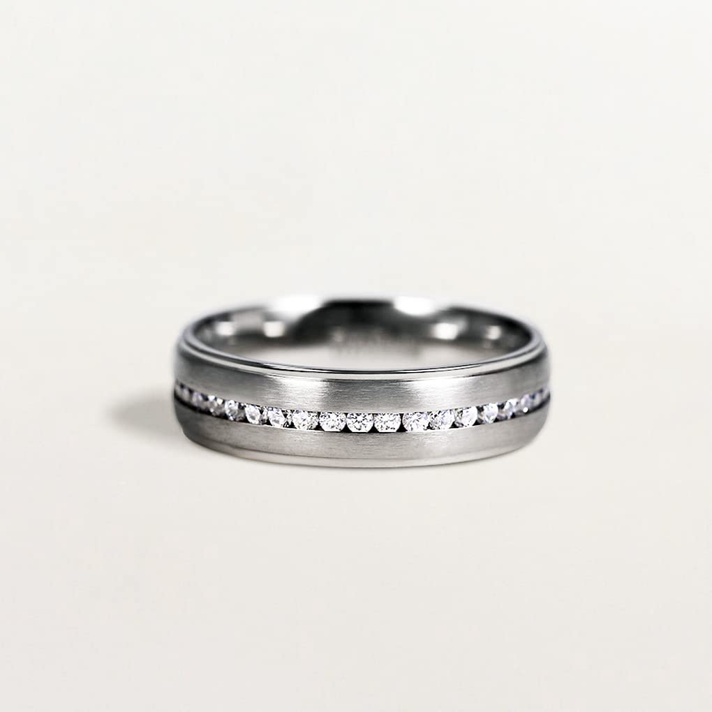 TIGRADE 6MM Silver Titanium Engagement Ring Cubic Zirconia Wedding Band for Men Women Size 5-12, Size 5