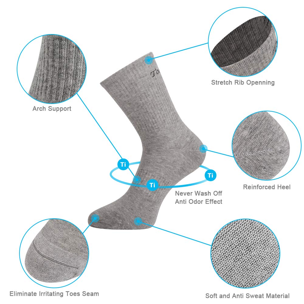 Toes&Feet Men's 3-Pack Black Anti Odor Resist Anti-Sweat Thin Cotton Crew Sports Socks, Size 6-12