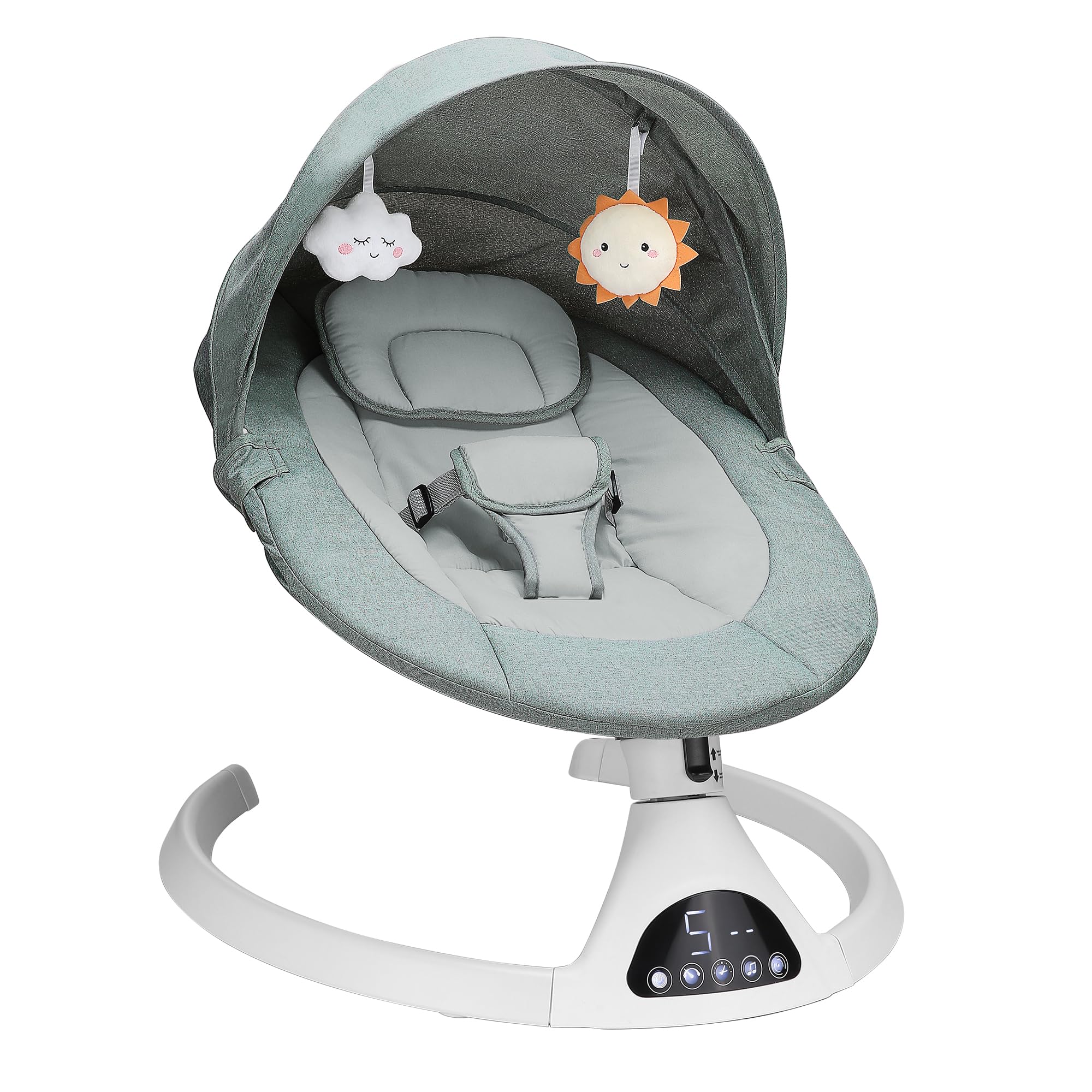 T TICCI Baby Swings for Infants, 5 Speed Bluetooth Baby Bouncer, Motorized Bluetooth Swing, Built-in 3 Timer Settings, Music Speaker, Remote Control, 0-6 Months (Green)
