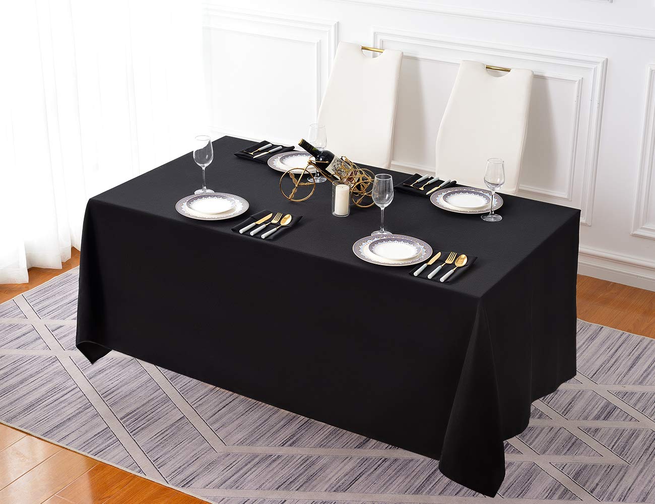 Surmente Tablecloth 90 * 156-inch Rectangular Polyester Table Cloth,Dining Table Cover for Weddings, Banquets, or Restaurants Indoor and Outdoor(Black)……