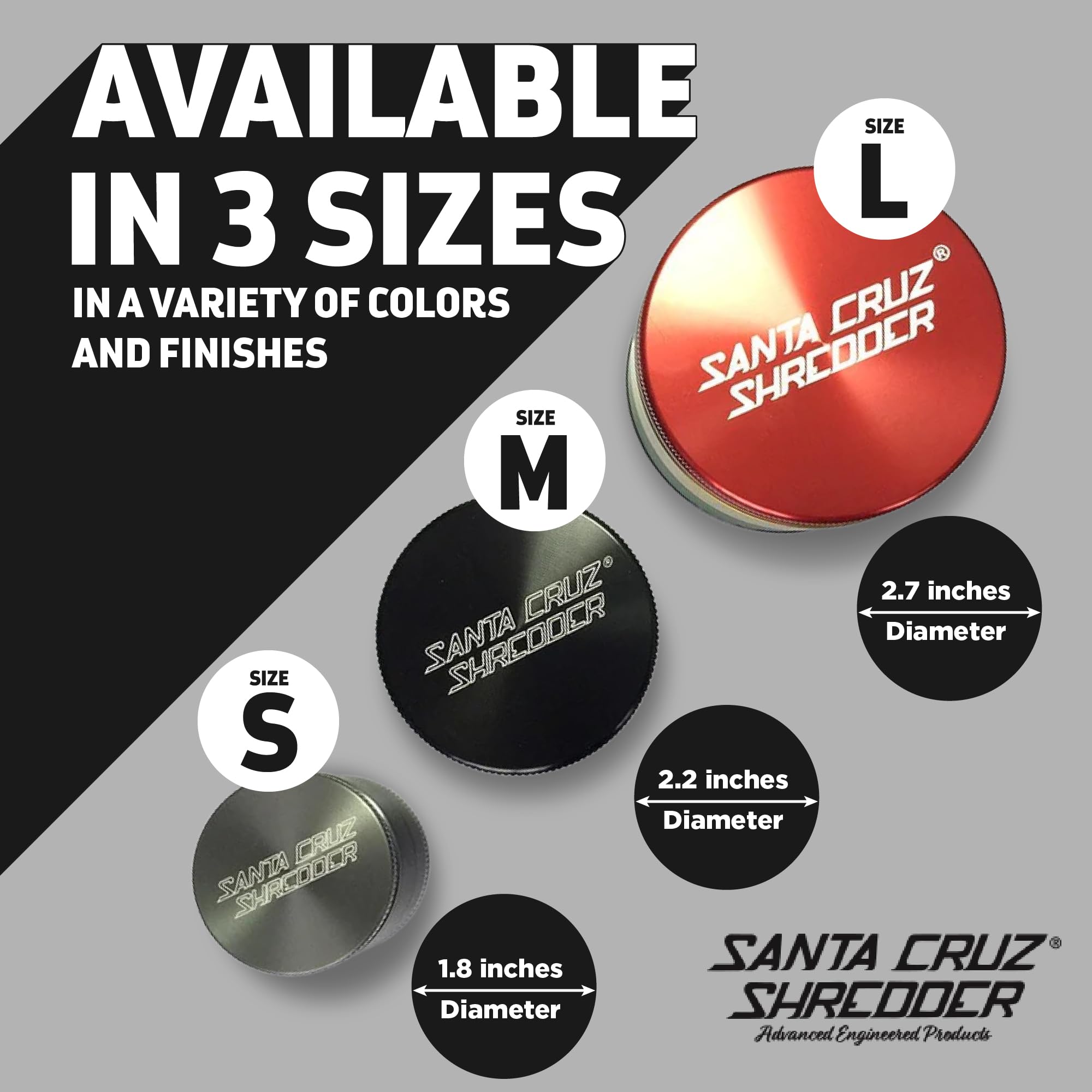 Santa Cruz Shredder Metal Herb Grinder Knurled Top for Stronger Grip 3 Piece Small 1.7" (Grey)