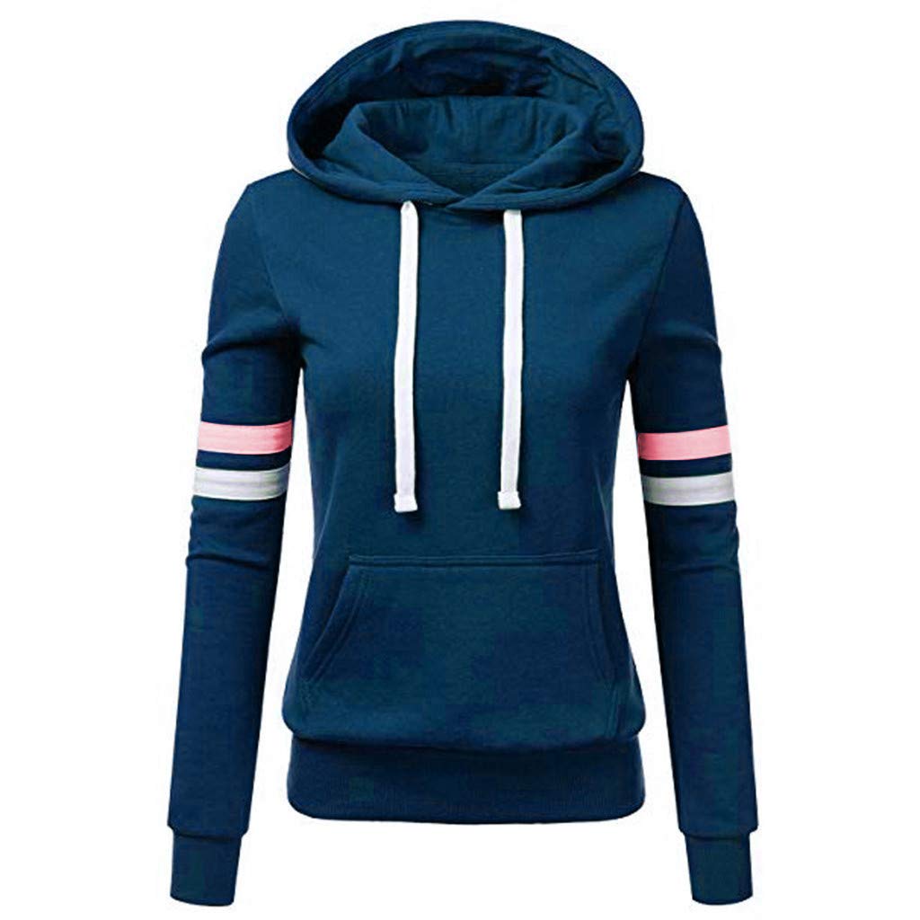 Wirziis Womens Plus Size Hoodies Sweater, Long Sleeve Drawstring Sweatshirt Ladies Comfy Stripe Trendy Pocket Pullover Tops