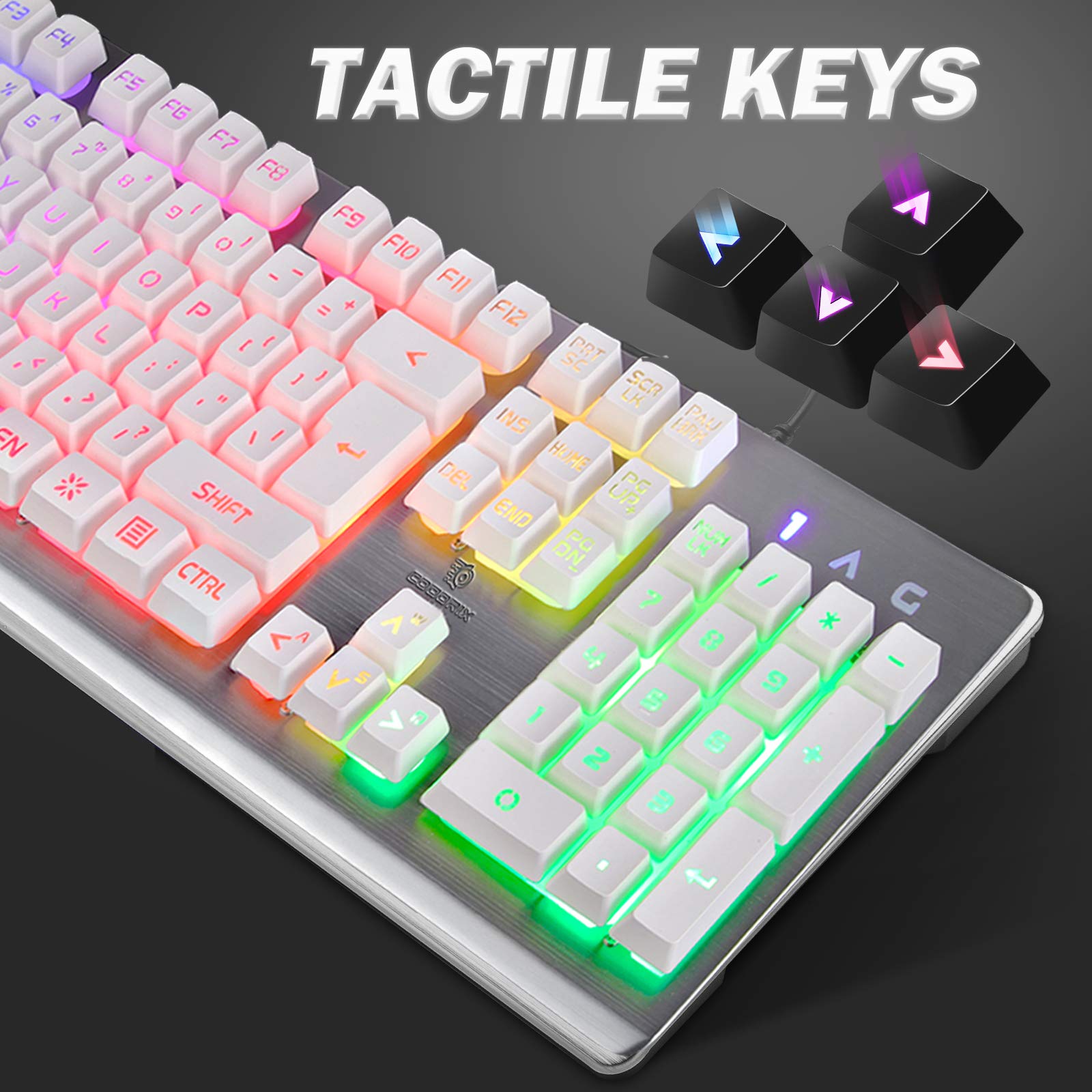 Wired Illuminated Gaming Keyboard for PC/Computer/Laptop, CODORIX Full-Sized Gaming Keyboard with Rainbow Lighting and 19 Anti-Ghosting Keys, White