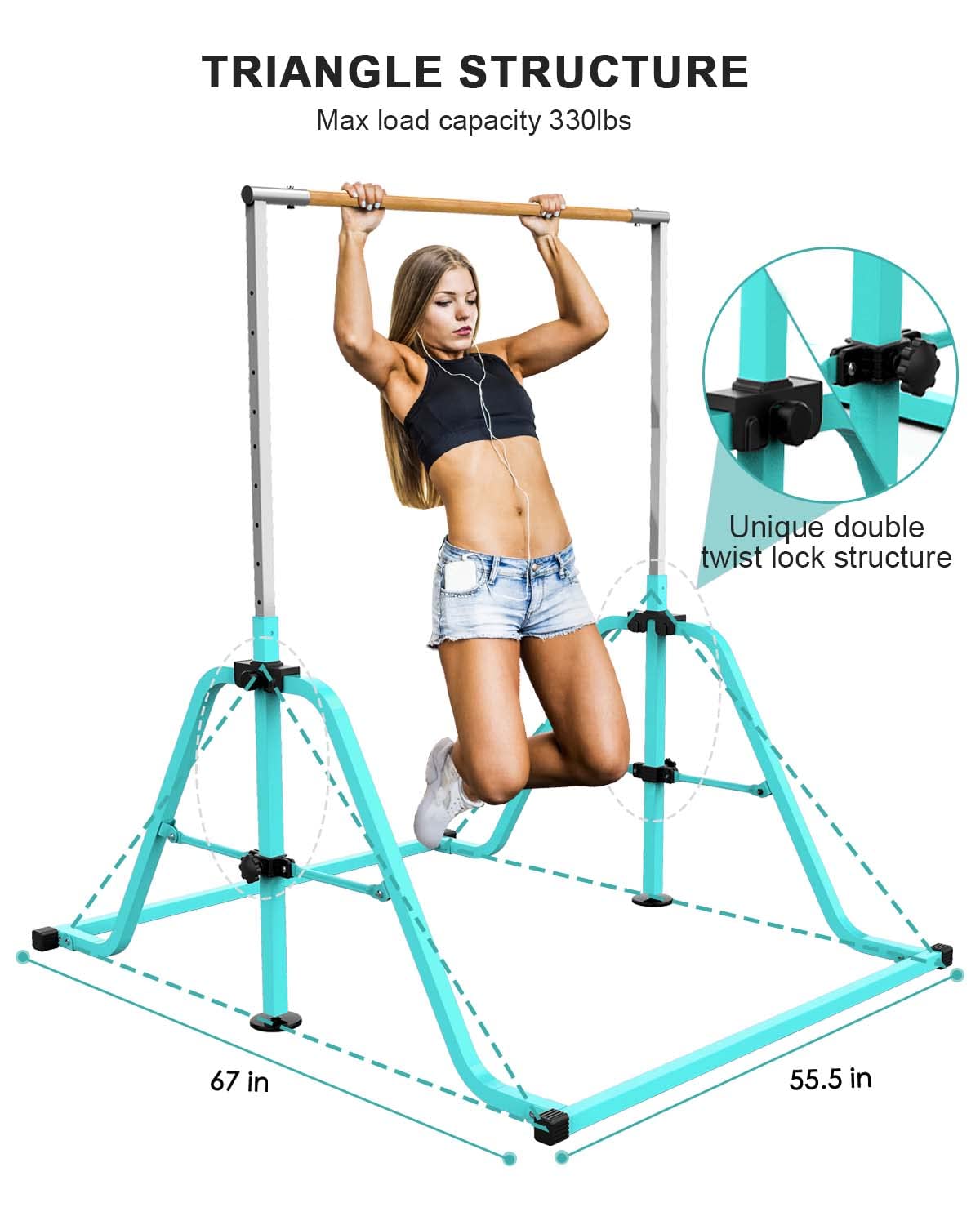 Weaile Gymnastics Bar for Home -Height Adjustable 3' to 5' Foldable Gymnastic Bar for Kids Ages 3-15, Ideal for Indoor and Home Training Bar