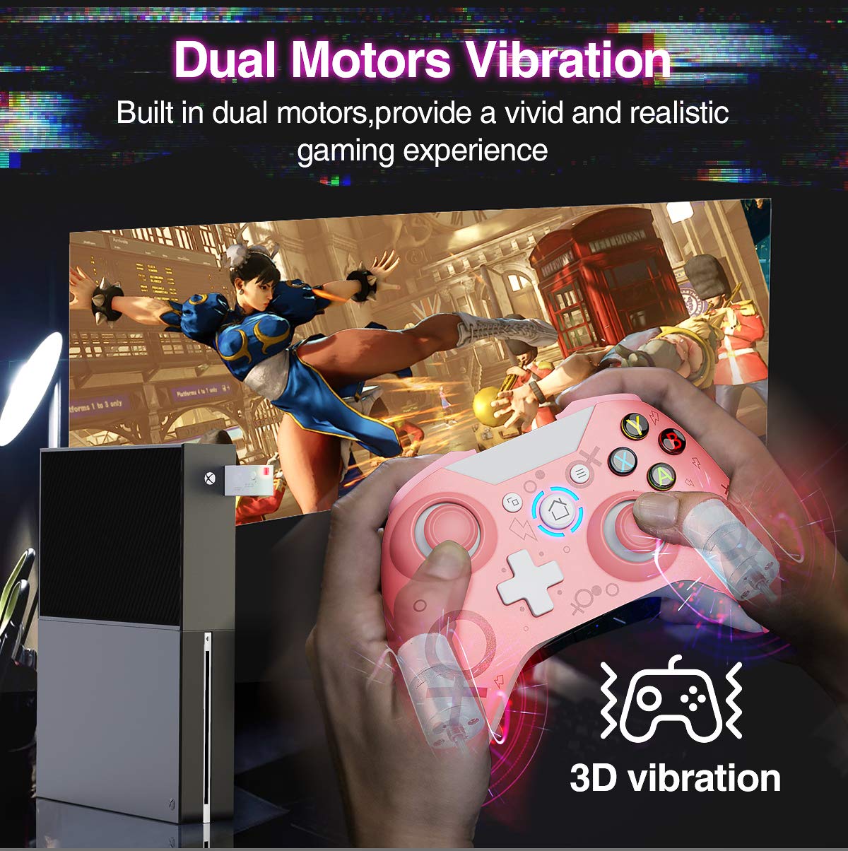 Wireless Controller for Xbox One, Fit for Xbox Series X/S/Xbox One S/One X/One Elite/Windows 7/8/10/PS3 /,Usergaing Wireless PC Gamepad with 2.4GHZ Wireless Adapter Pink-No Audio Jack