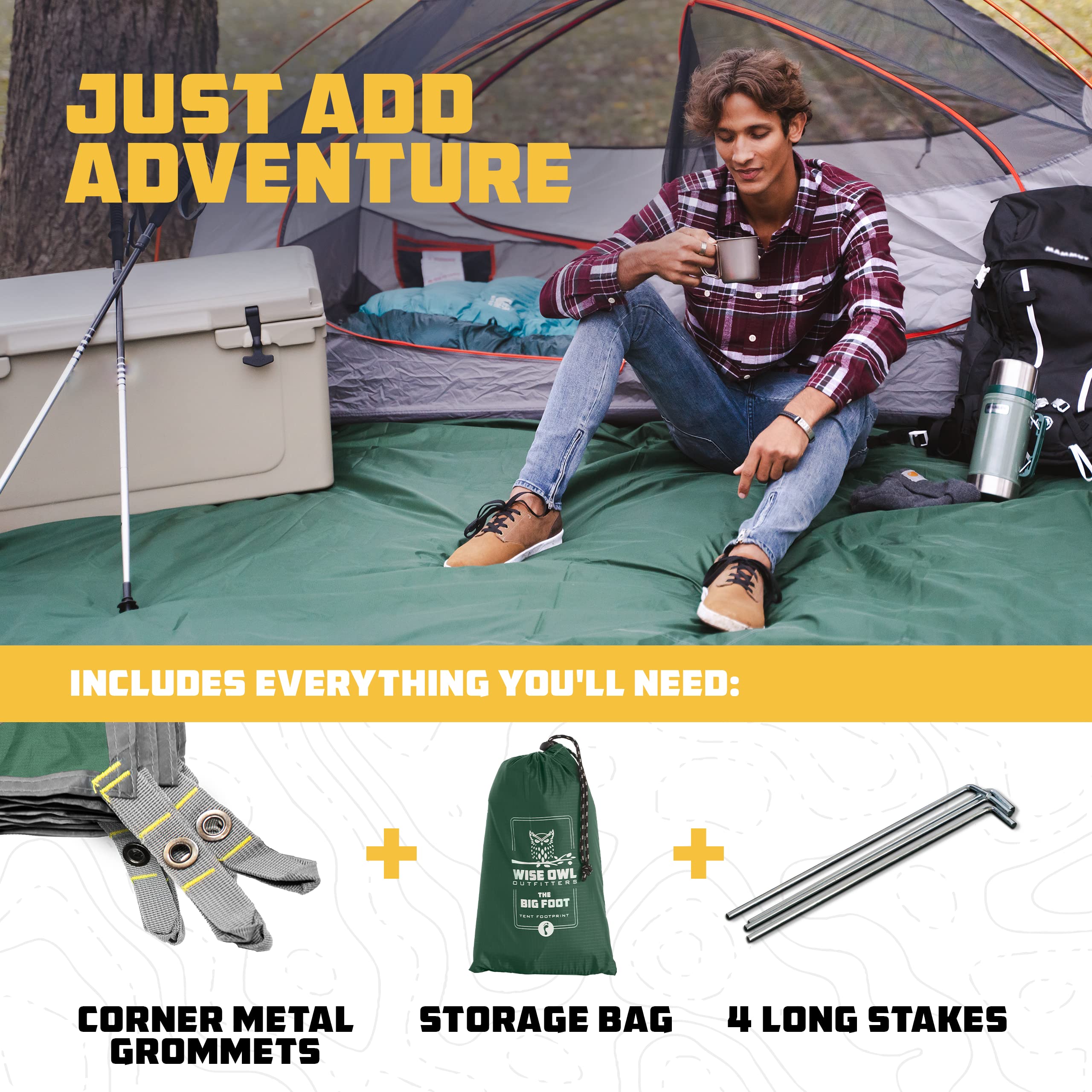Wise Owl Outfitters Camping Tarp Waterproof for Under Tent - Camping Gear Must Haves w/Easy Set Up Including Tent Stakes and Carry Bag - Medium Grey
