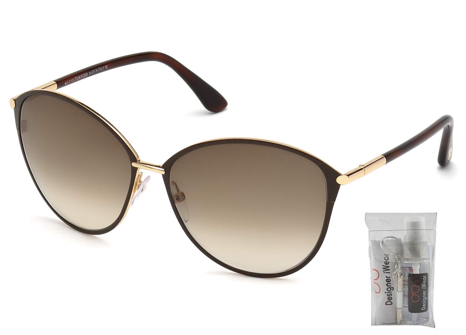 Tom Ford FT0320 Penelope 28F Rose Gold/Plastic Lens Brown Gradient Round Sunglasses for Women + BUNDLE with Designer iWear Eyewear Kit