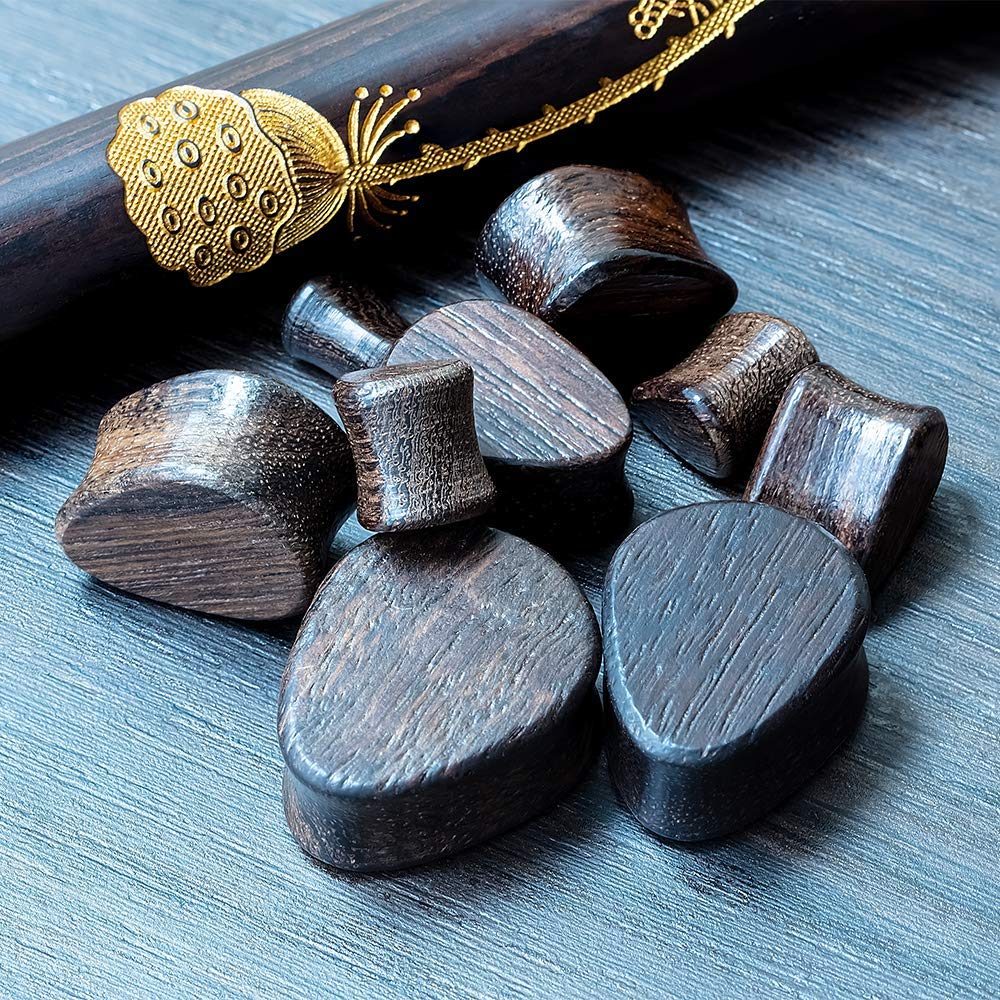 SUPTOP 8PCS Unique Wood Plugs and Tunnels Set Plugs for Ear Organic Hollow Double Flared Ear Plugs Saddles Gauge Size 0g 00g to 5/8
