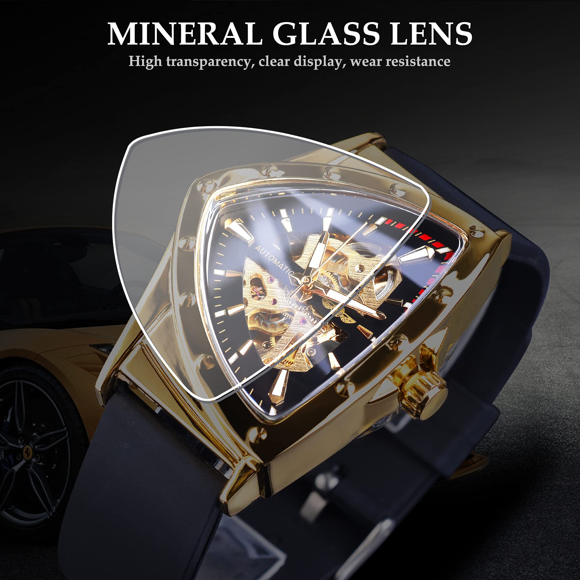 Winner Transparent Man Mechanical Watches Skeleton Dial Triangle Wrist Watch Silicone Strap Military Watch Punk Reloj Hombre