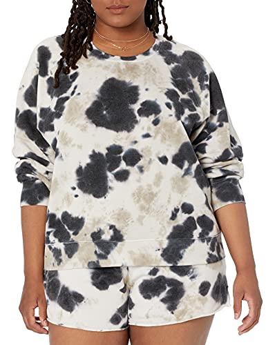 The Drop Women's Caroline Raglan Long Sleeve Fleece Sweatshirt, Black Tie Dye, M