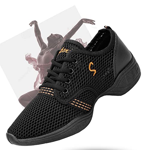 Women's Jazz Shoes Lace up Dance Sneaker Split Sole Lightweight Walking Shoes Breathable Sport Gym Black 37