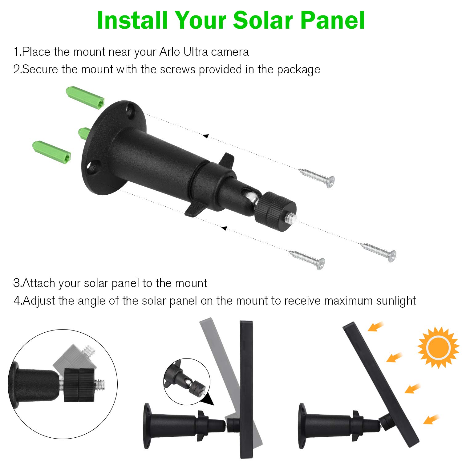 Uogw 3W 6V Solar Panel Charge for Arlo Pro3 and Arlo Ultra Camera, 11ft Magnetic Power Cable(2Pack,Black)