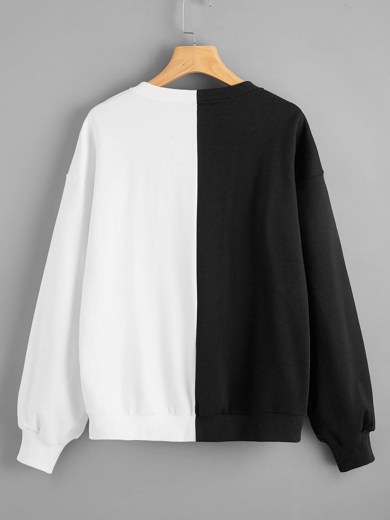 SweatyRocks Women's Crew Neck Color Block Long Sleeve Tunic Pullover Sweatshirt Top Black White XL