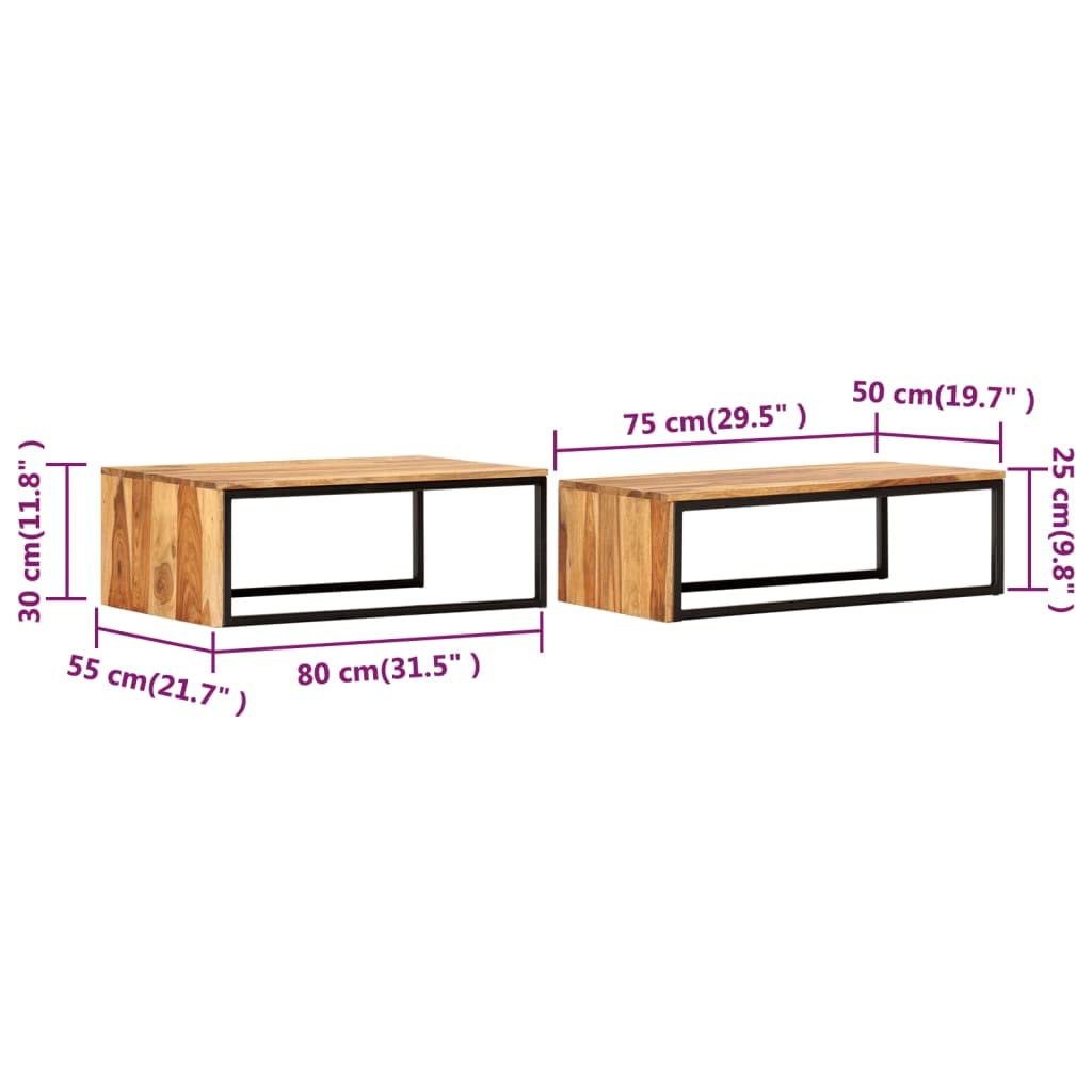 QJBSAVVA Nesting Tables 2 pcs Solid Sheesham Wood,Entrance Table Tray Tables Center Table Low Table Suitable for Meeting Rooms, Reception Rooms, Offices