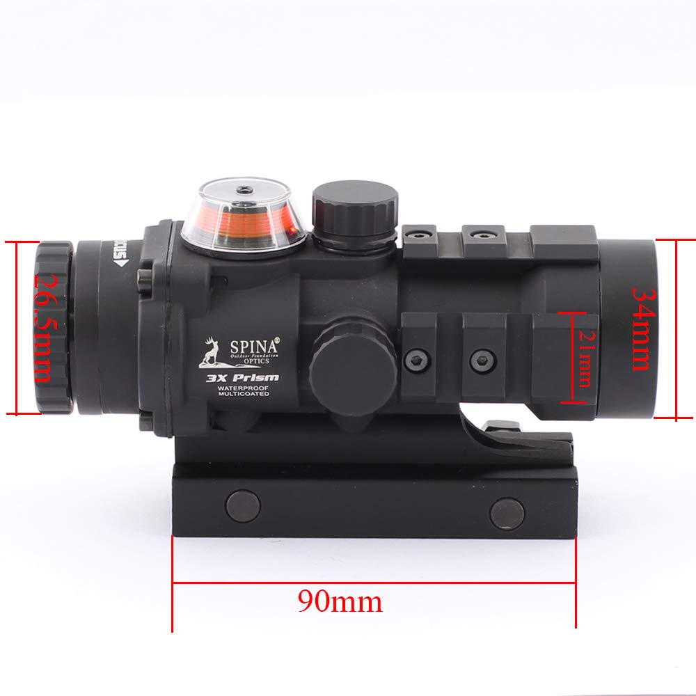 SPINA OPTICS Tactical Optical Sight 3x32 Gp01 Fiber Prism Red Illuminated Sight Riflescope for Hunting (Green)